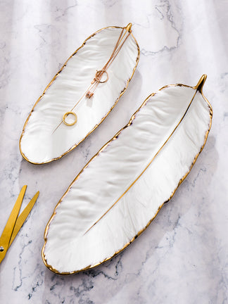 Nordic light luxury style ins golden feather plate retro jewelry plate ...